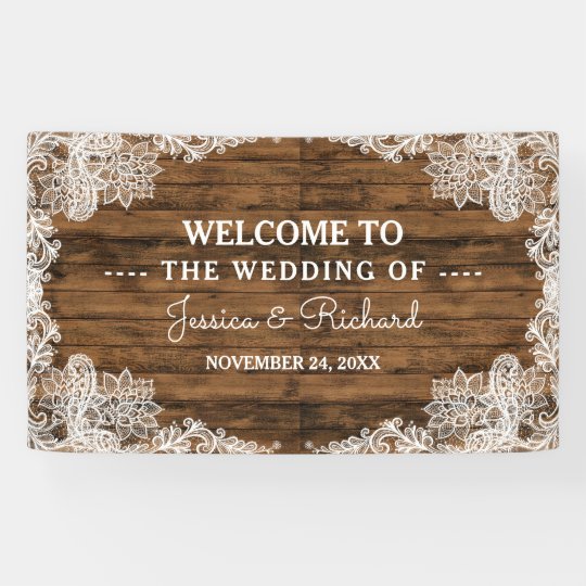Rustic Barn Wood and Lace Wedding Banner | Zazzle.com