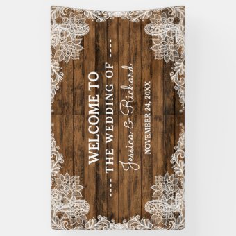 Rustic Barn Wood and Lace Wedding Banner | Zazzle