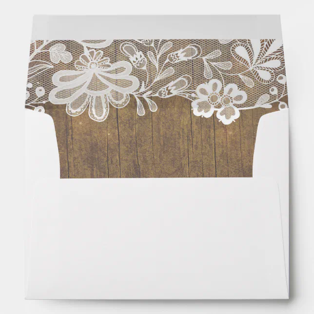 Rustic Barn Wood and Lace Wedding Envelope | Zazzle