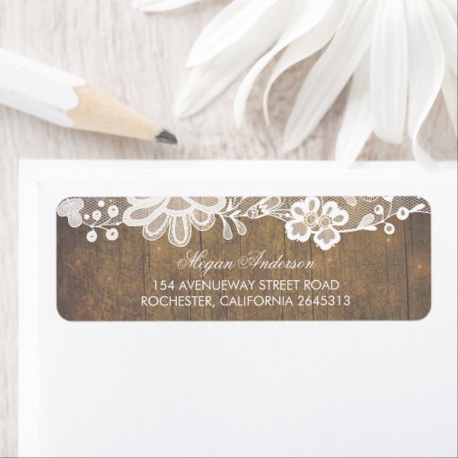 Rustic Barn Wood and Lace Wedding Label | Zazzle