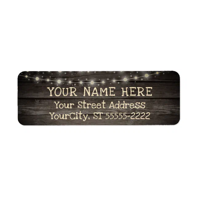 Rustic Barn Wood and String Lights Label | Zazzle
