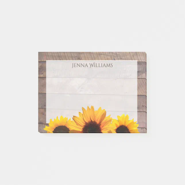 Rustic Barn Wood and Sunflowers Personalized Post-it Notes | Zazzle