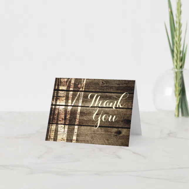 Rustic Barn Wood Birch Trees Winter Thank You Card | Zazzle