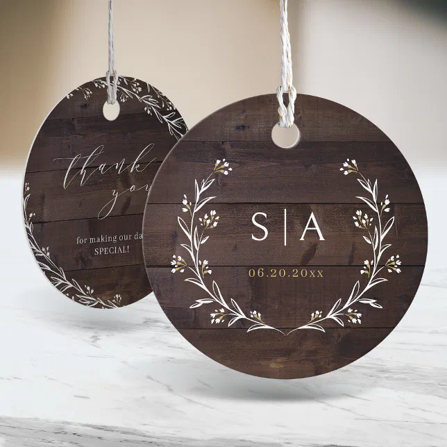 Rustic Barn Wood Boho Floral Country Wedding Favor Tags | Zazzle