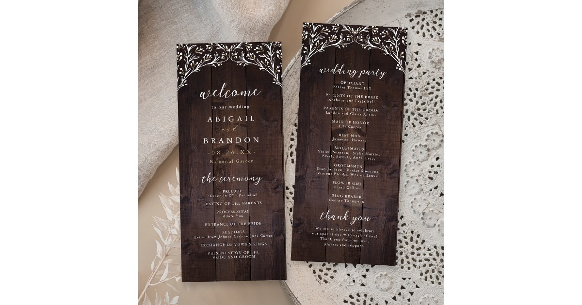 Rustic Barn Wood Boho Floral Country Wedding Program | Zazzle