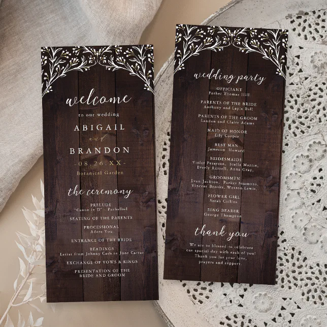 Rustic Barn Wood Boho Floral Country Wedding Program | Zazzle