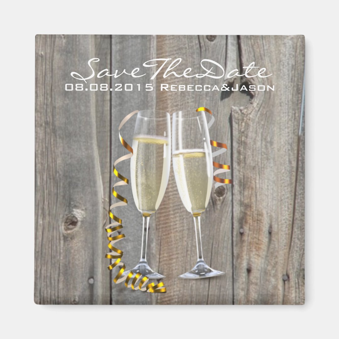 rustic barn wood champagne western country wedding magnet | Zazzle