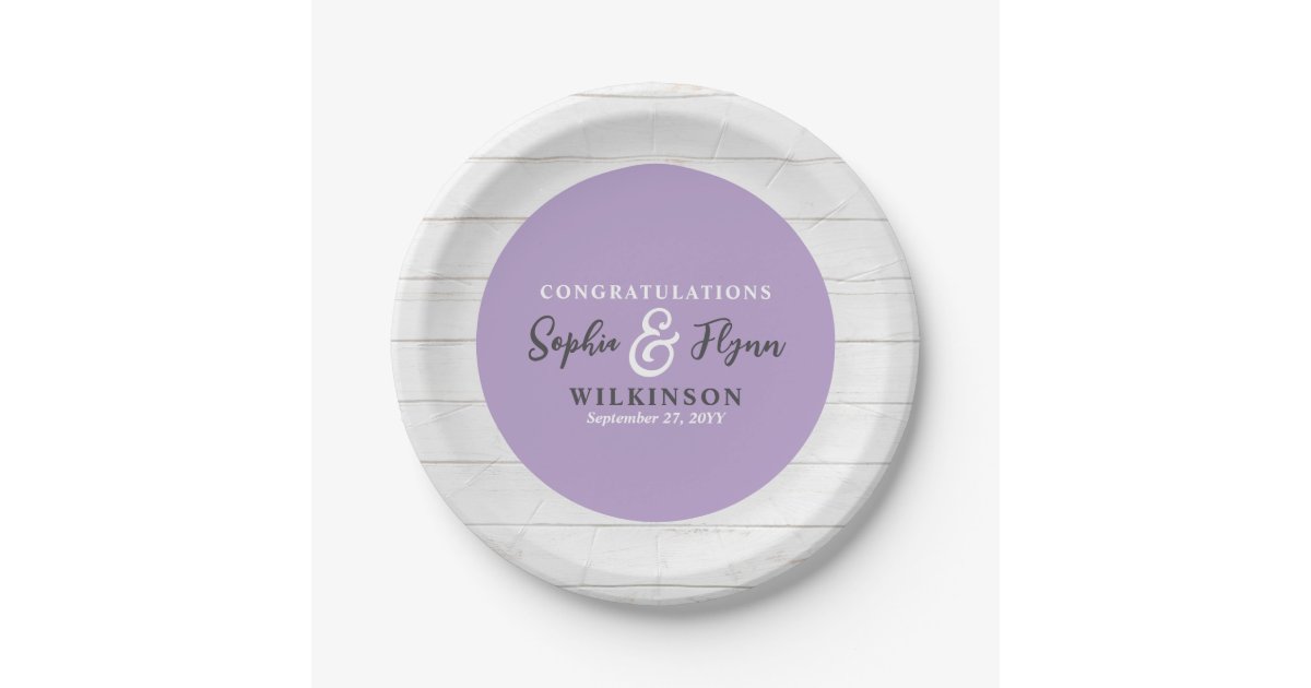 Rustic Barn Wood Country Farm Purple Wedding Paper Plates | Zazzle