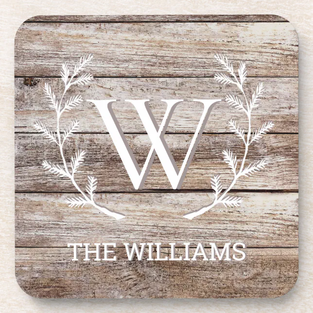 Rustic Barn Wood Custom Monogrammed and Named Beverage Coaster | Zazzle