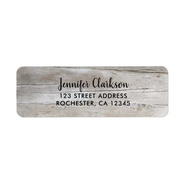 Rustic barn wood elegant script return addresss label | Zazzle
