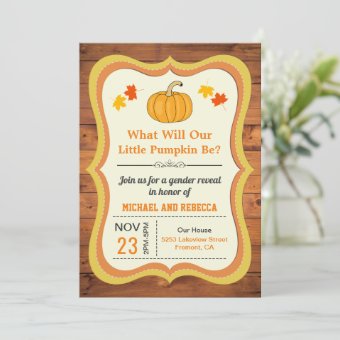 Rustic Barn Wood Fall Autumn Pumpkin Gender Reveal Invitation | Zazzle