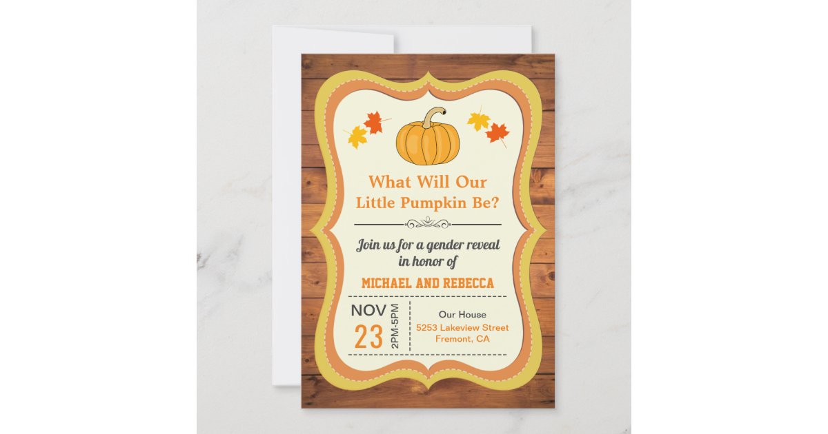 Rustic Barn Wood Fall Autumn Pumpkin Gender Reveal Invitation | Zazzle