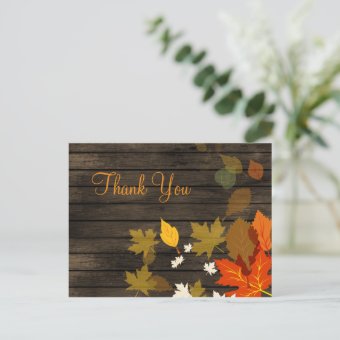 Rustic Barn Wood Fall Wedding Thank You Postcard | Zazzle