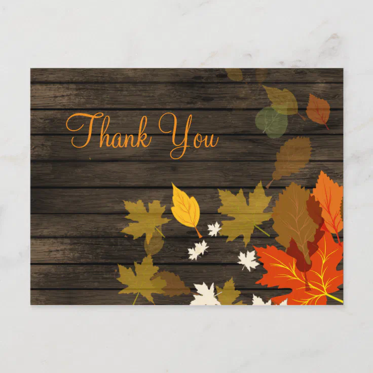Rustic Barn Wood Fall Wedding Thank You Postcard | Zazzle