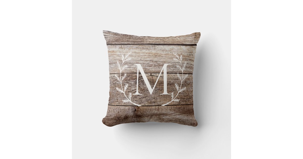 Rustic Barn Wood Farm House Custom Monogrammed Throw Pillow | Zazzle