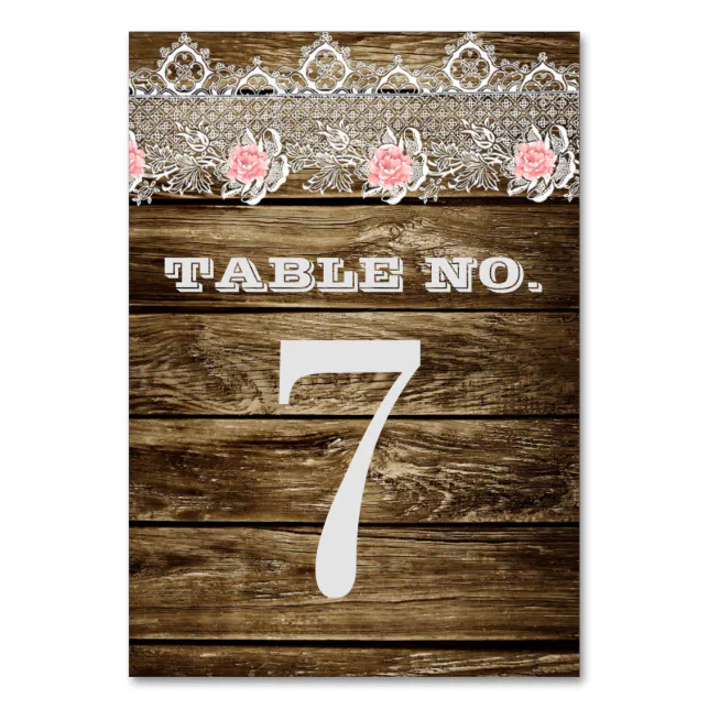 Rustic Barn Wood & Lace Wedding Table Number Card | Zazzle