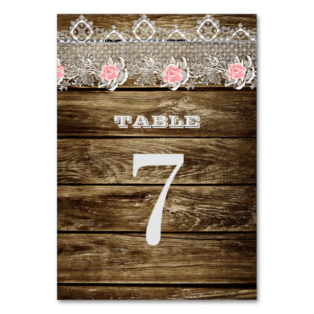 Rustic Barn Wood & Lace Wedding Table Number Card | Zazzle
