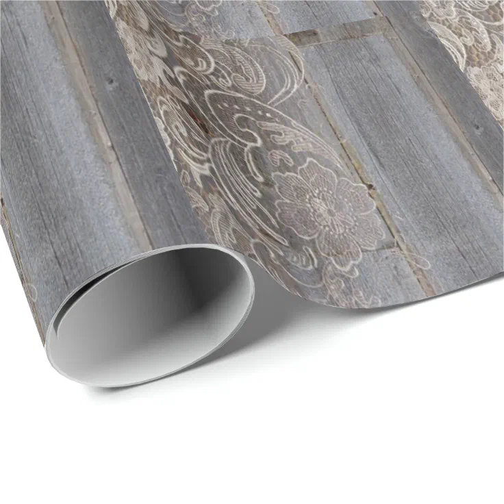 rustic barn wood lace western country wedding wrapping paper | Zazzle