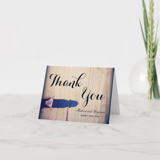 Rustic Barn Wood Latch Wedding Thank You Cards | Zazzle.com