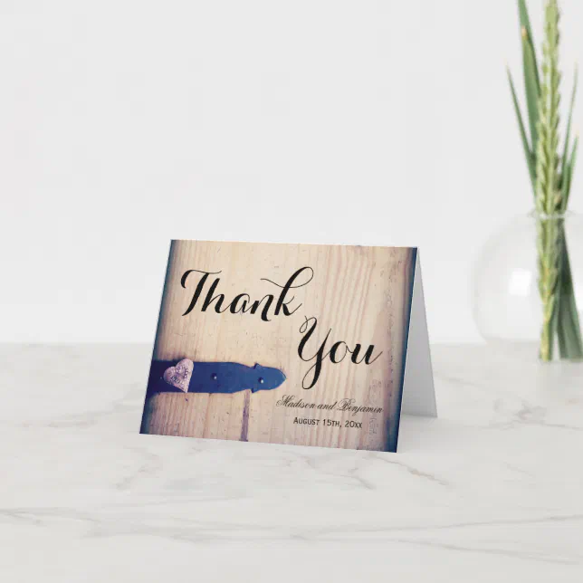 Rustic Barn Wood Latch Wedding Thank You Cards | Zazzle