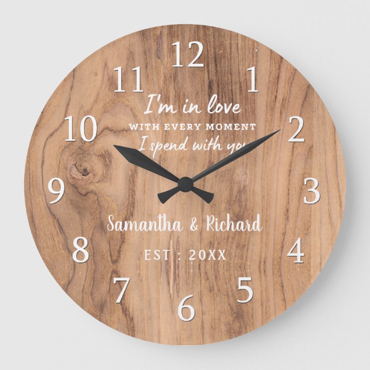 Rustic Barn Wood Love Quote Wedding Anniversary Large Clock | Zazzle