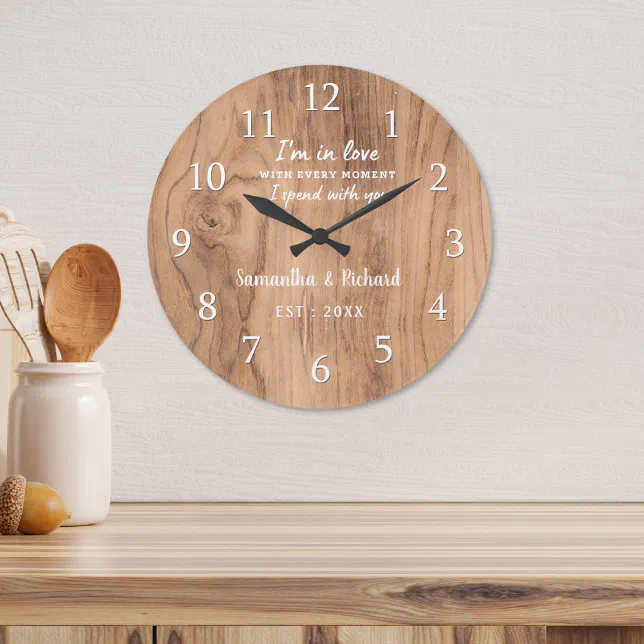 Rustic Barn Wood Love Quote Wedding Anniversary Large Clock | Zazzle