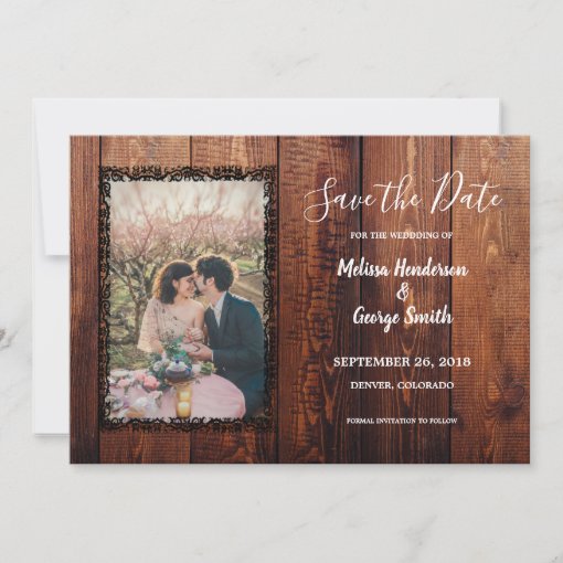 Rustic barn wood photo country wedding save the date | Zazzle