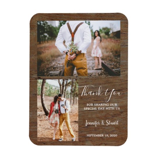 Rustic barn wood photo Thank You wedding magnet | Zazzle.com