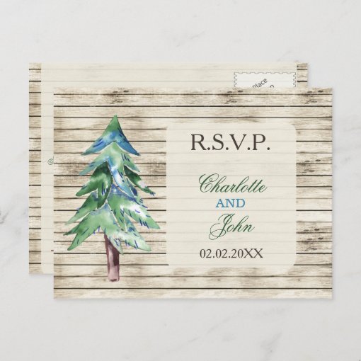 Rustic Barn Wood Pine Wedding Postcard | Zazzle