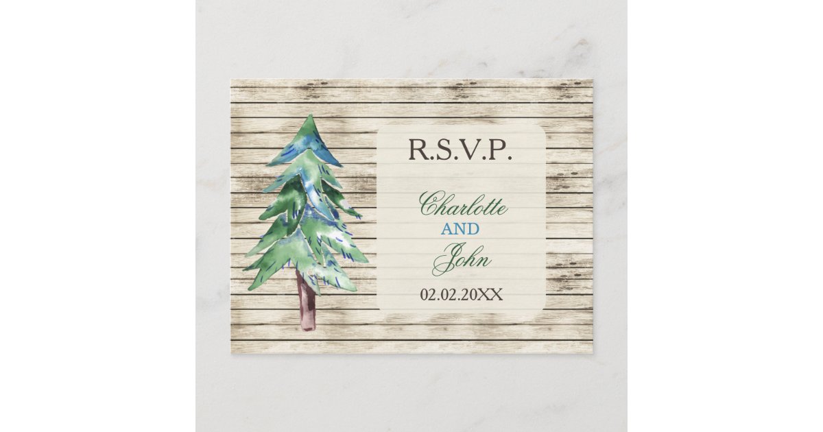 Rustic Barn Wood Pine Wedding Postcard | Zazzle