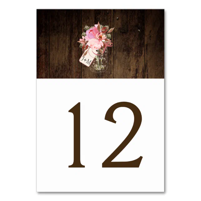 Rustic Barn Wood Pink Floral Mason Jar | Table Number | Zazzle