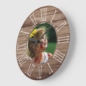 Rustic Barn Wood Roman Numerals Photo Large Clock | Zazzle