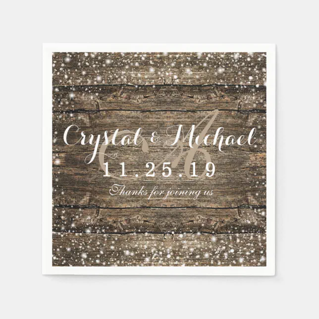 Rustic Barn Wood Snowflakes Winter Wedding Paper Napkins | Zazzle