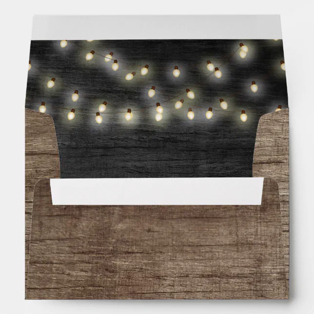 Rustic Barn Wood String Lights Elegant Wedding Envelope | Zazzle