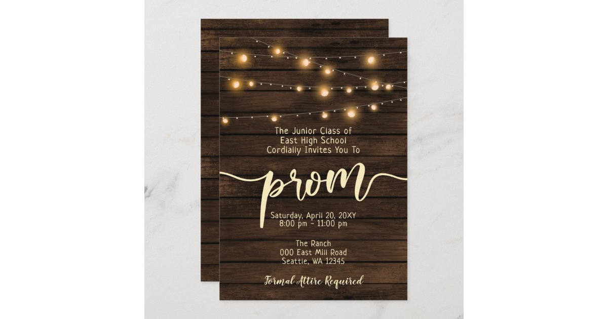 Rustic Barn Wood String lights Prom Invitation | Zazzle