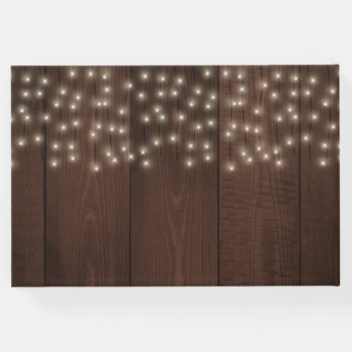 Rustic barn wood string lights wedding guest book | Zazzle