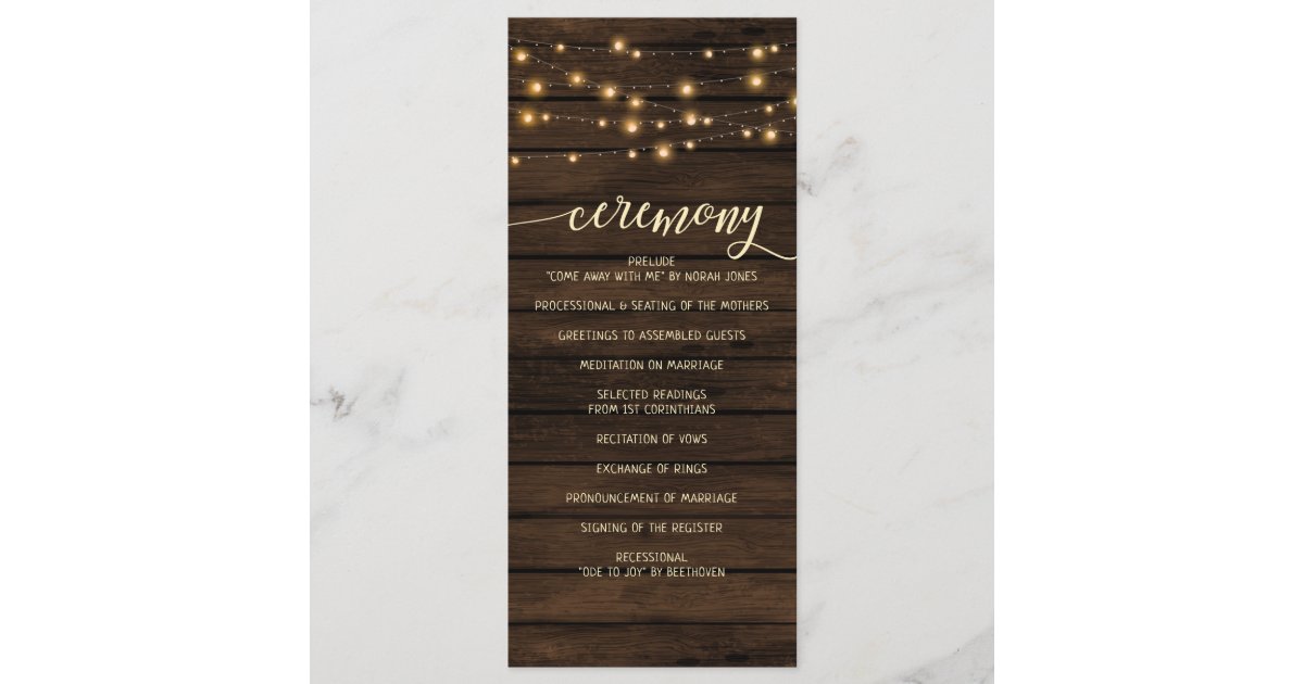 Rustic Barn Wood String lights Wedding programs | Zazzle