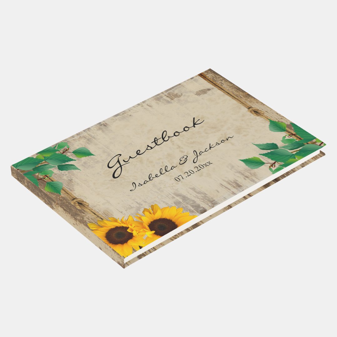 Rustic Barn Wood Sunflower Wedding Guest Book | Zazzle