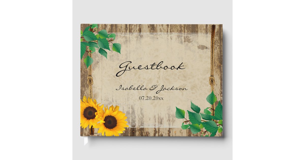 Rustic Barn Wood Sunflower Wedding Guest Book | Zazzle