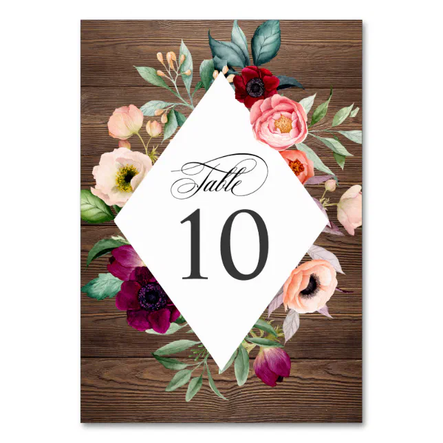 Rustic Barn Wood Wedding Floral Frame Table Number | Zazzle