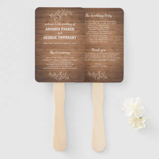 Rustic barn wood wedding program fan | Zazzle