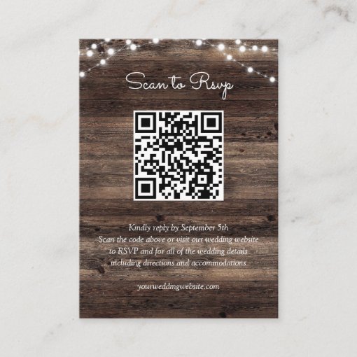Rustic Barn Wood Wedding QR Code RSVP Enclosure Card | Zazzle