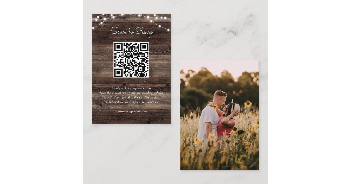 Rustic Barn Wood Wedding QR Code RSVP Enclosure Card | Zazzle