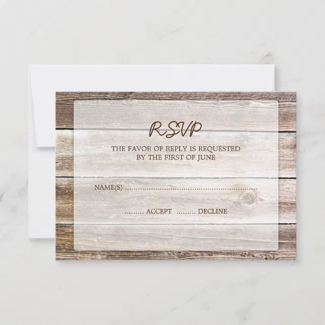 Rustic Barn Wood Wedding RSVP Response Card | Zazzle