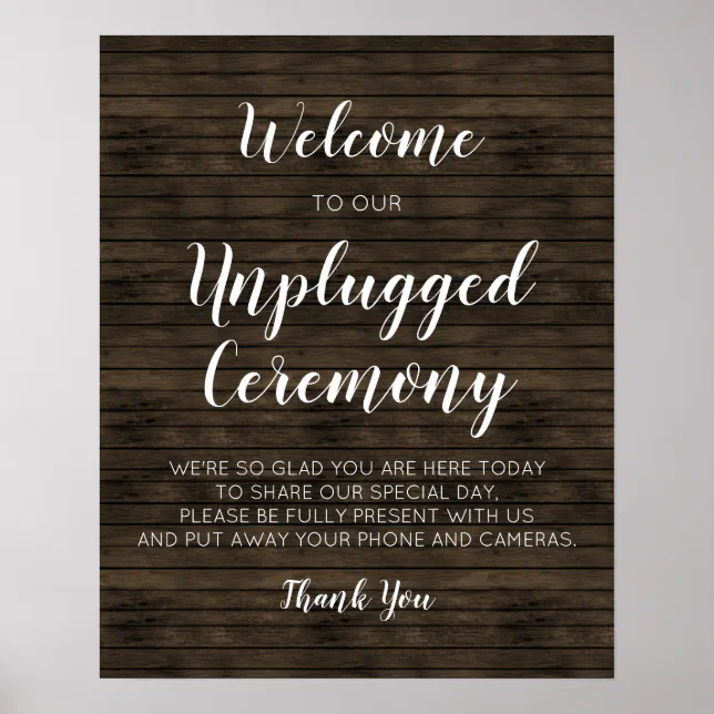 Rustic Barn Wood Wedding Unplugged Ceremony Signs | Zazzle