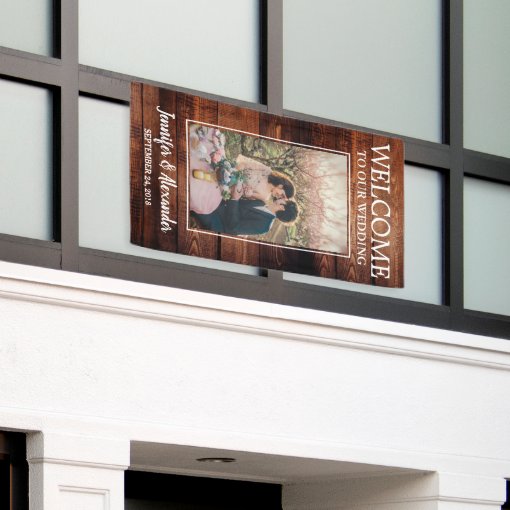 Rustic barn wood welcome to our Wedding photo Banner | Zazzle
