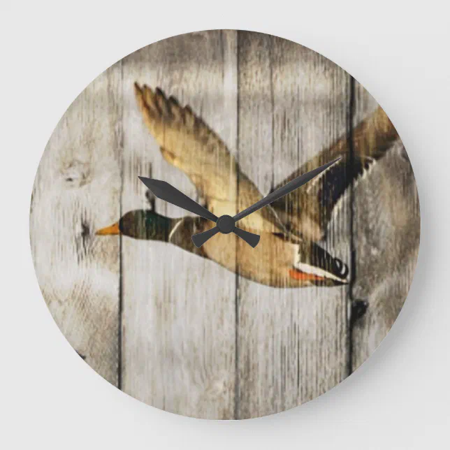 Rustic Barn wood Western Country flying Wild Duck Large Clock | Zazzle
