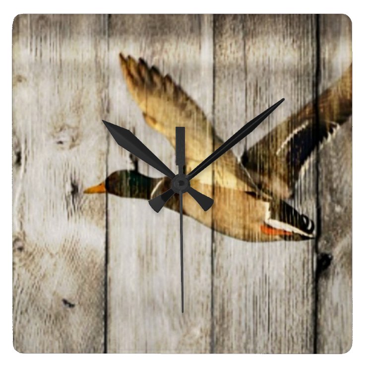 Rustic Barn wood Western Country flying Wild Duck Square Wall Clock ...