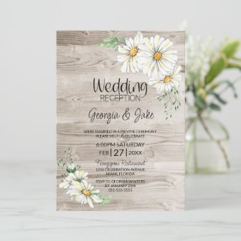 Rustic Barn Wood White Daisies Wedding Reception Invitation | Zazzle