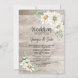 Rustic Barn Wood White Daisies Wedding Reception Invitation | Zazzle